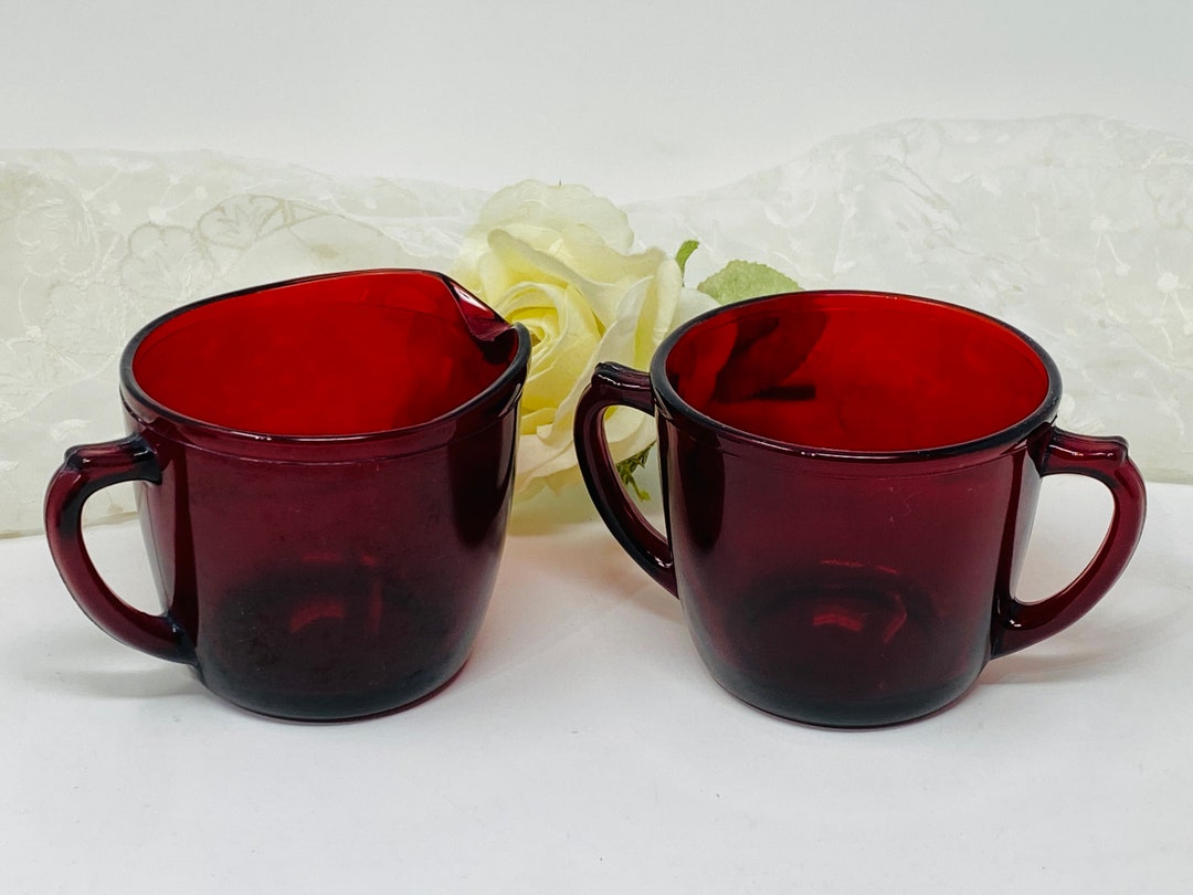 1950's Anchor Hocking Royal Ruby Glassware - Open Sugar and Flat ...
