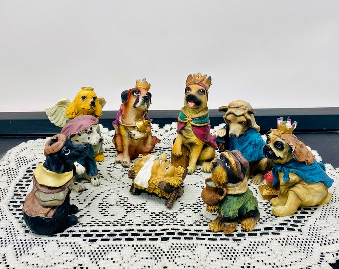 Adorable Dogtivity 9-piece Resin Dog Nativity Scene - Vintage Manger ...