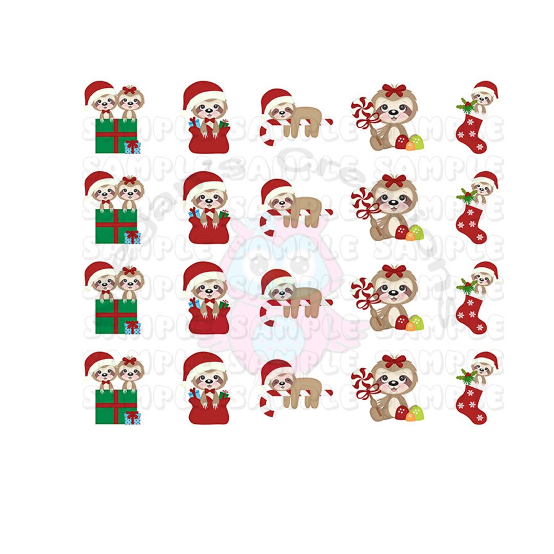Holiday Sloths, Christmas Sloth, Santa Claws Nail Art Decals - Etsy
