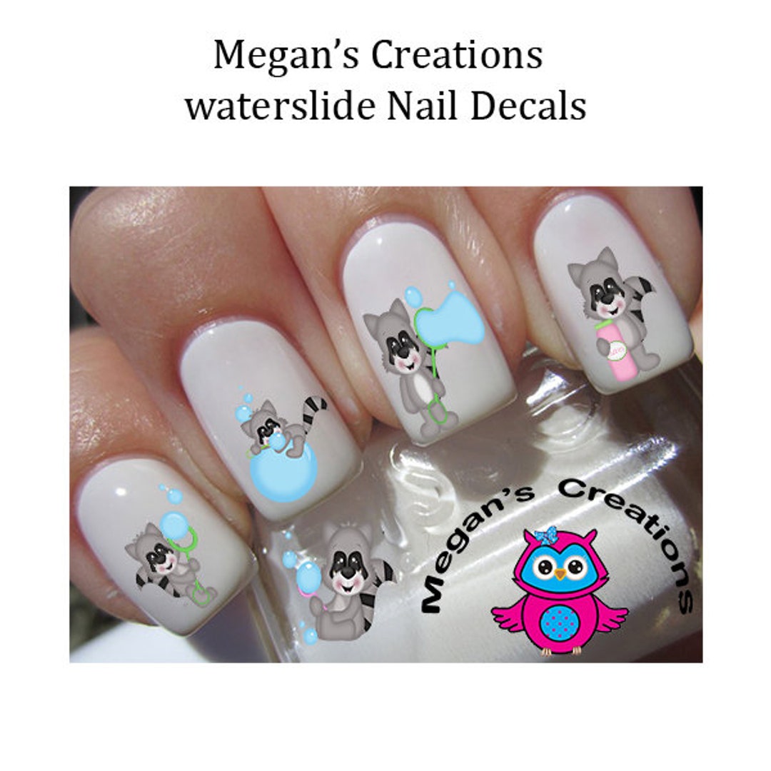 Blowing Bubbles Raccoon Nail Art Decals - Etsy