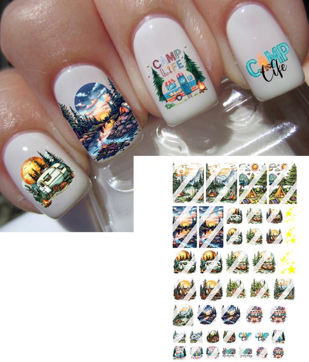 Camper Life Nail Art Decals- Waterslide Nail Decals - Etsy