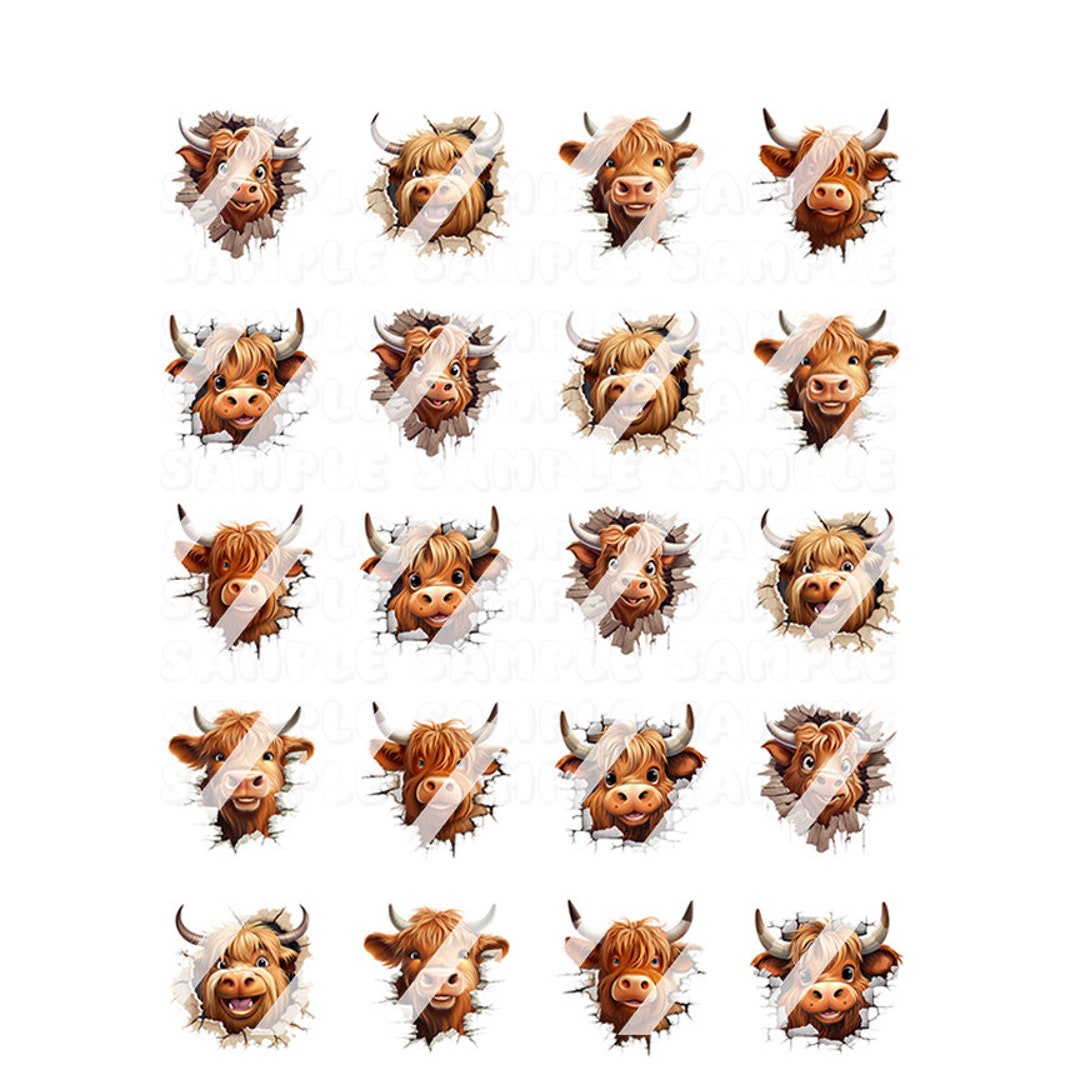 Cute Highland Cows Nail Art Decals - Design #2 - Etsy