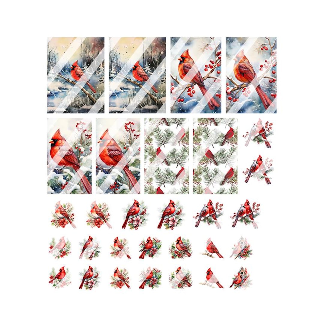 Winter Cardinal Birds Nail Art Decals - Waterslide Nail Decals - Etsy