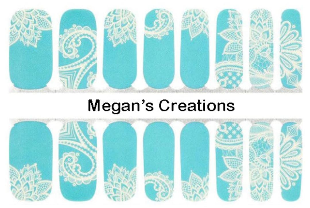 Ocean Turquoise Lace Nail Polish Wraps Nail Polish Strips - Etsy