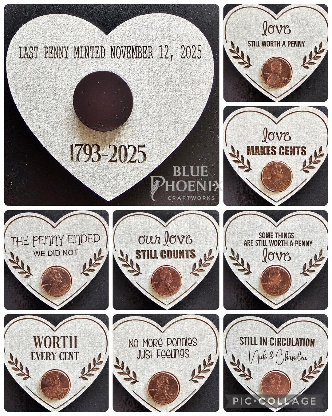 Love Penny Magnets - Personalized Couples Valentine - Wooden Heart ...