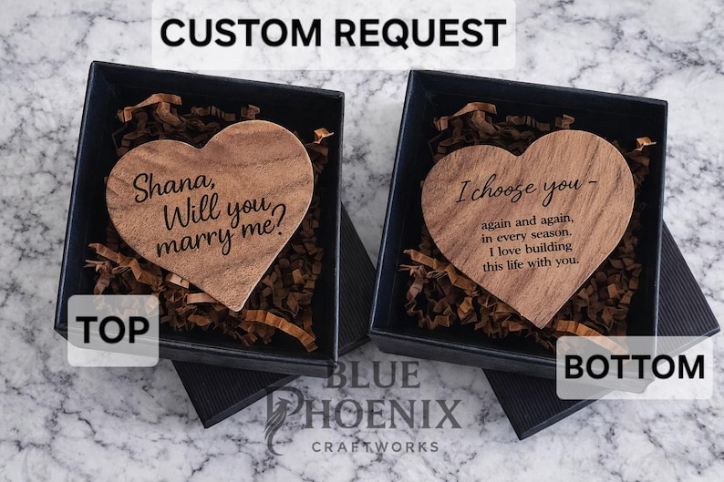 Personalized Laser Engraved Engagement Ring Box, Walnut Heart Proposal ...
