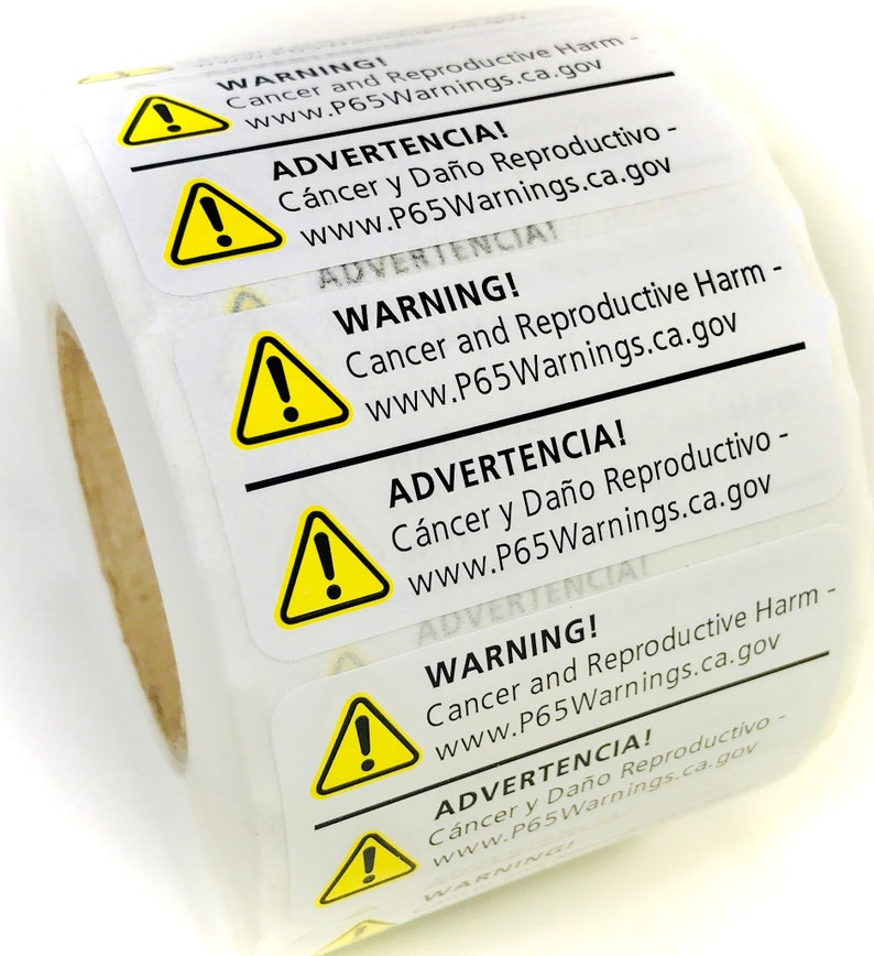 Prop 65 Warning Labels 1,000 Count 2" X 1" Inch | English/spanish Short ...