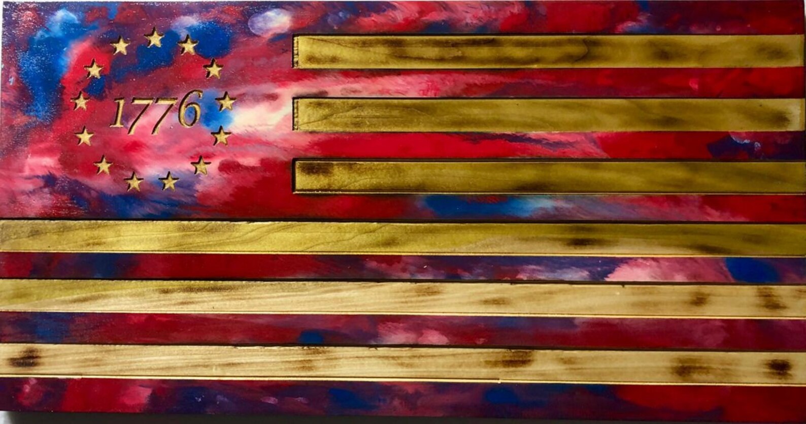 Grand Union 1776 Wood Carved American Flag 12x22 | Etsy