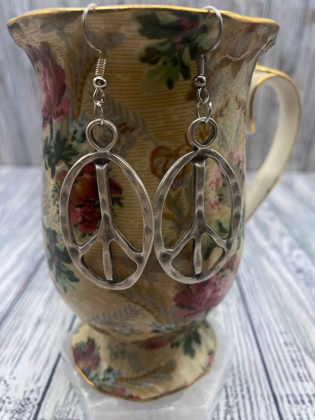 Large Peace Sign Ear Rings-hippie-boho Ear Rings-hippie Jewelry-silver ...