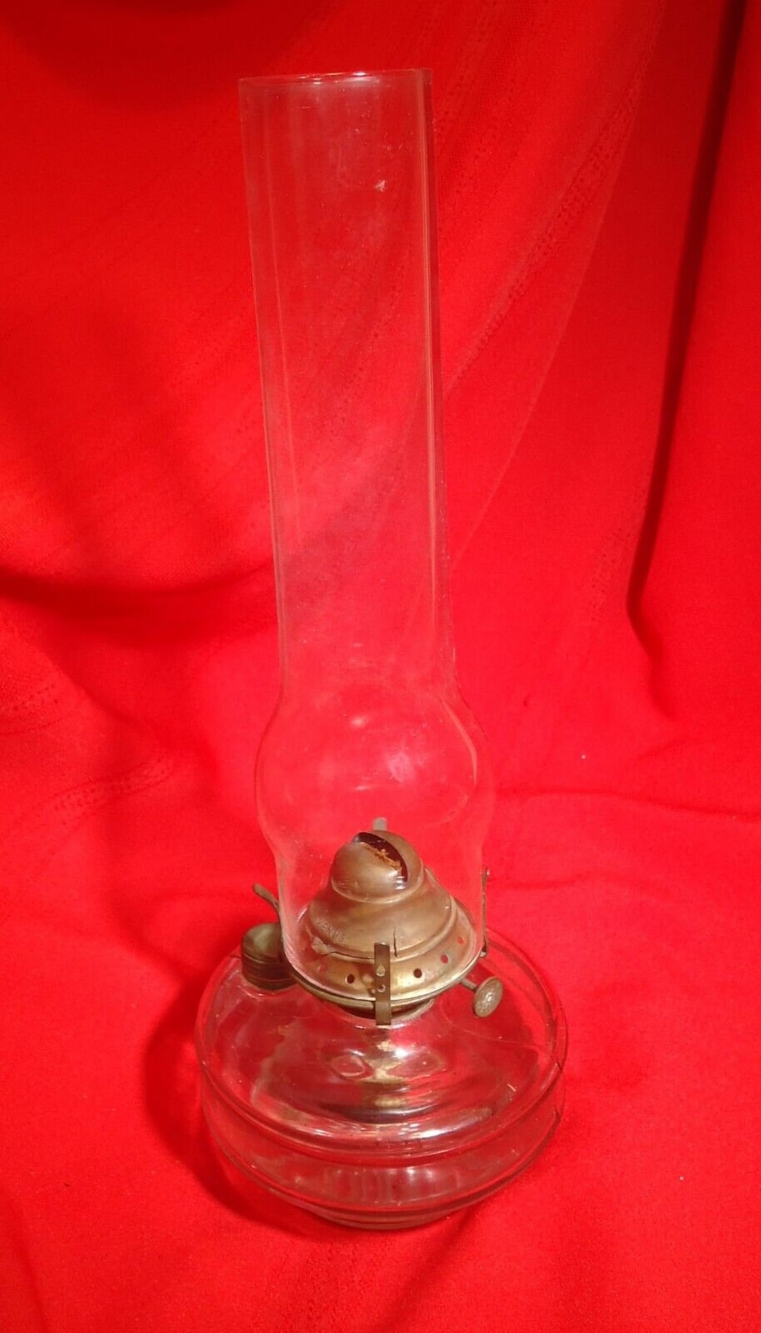 Antique Glass Font Oil Lamp E. Miller Burner & Heavy Chimney - Etsy