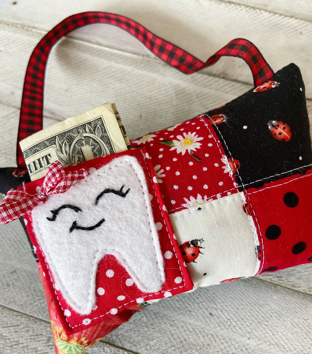 Ladybug Tooth Fairy Pillow : Red & Black Puppy Love Print - Can Be ...