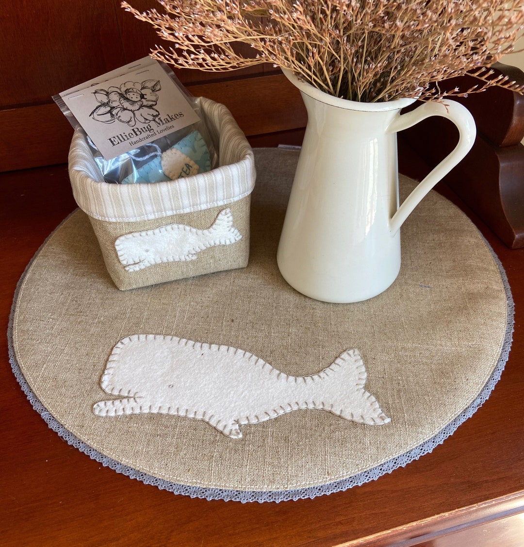 Nantucket Whale Tabletopper : Oversized Raw Linen Placemat Table Topper ...