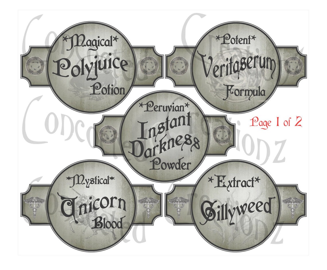 Wizarding Potion Labels Printable A Set of 10 - Etsy