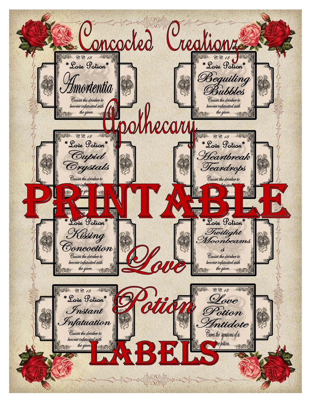 Printable Love Potion Labels - Etsy
