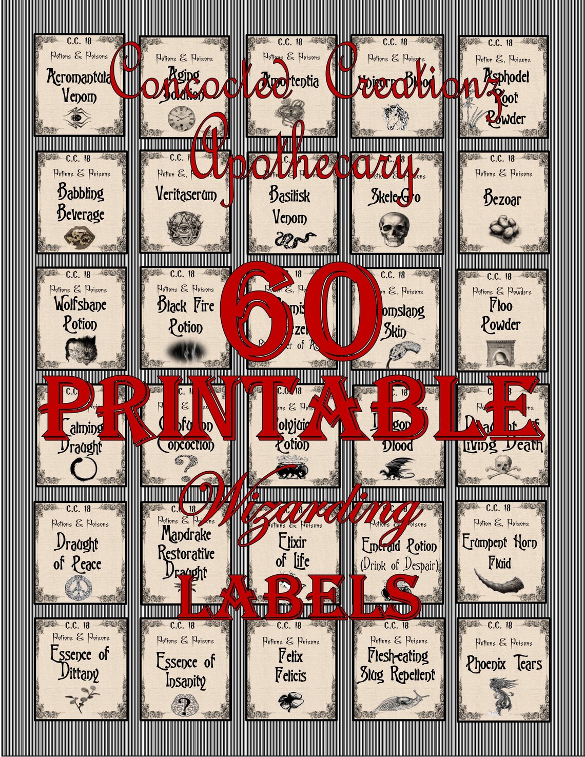 60 Printable Wizarding Labels- Small - Etsy