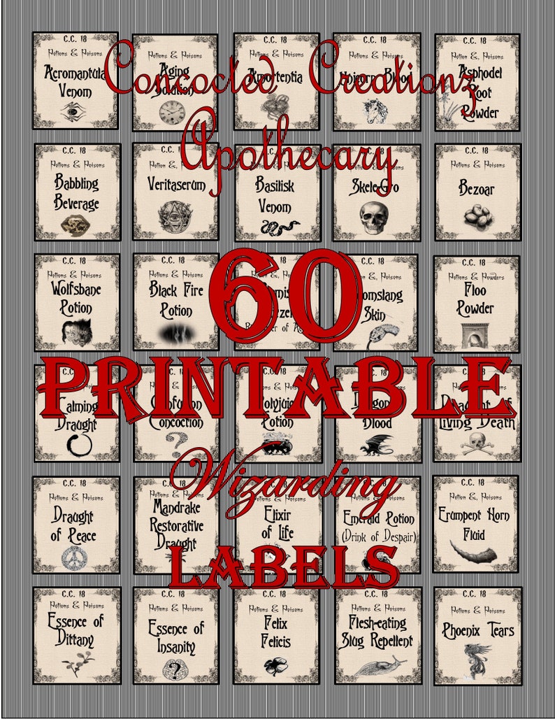 60 Printable Wizarding Labels Small - Etsy