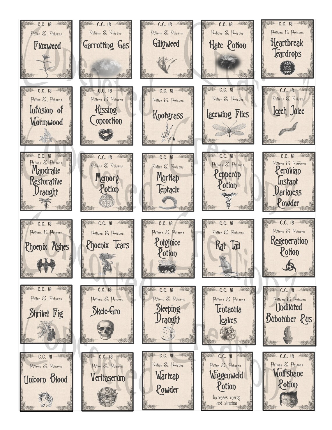 60 Printable Wizarding Labels- Small - Etsy