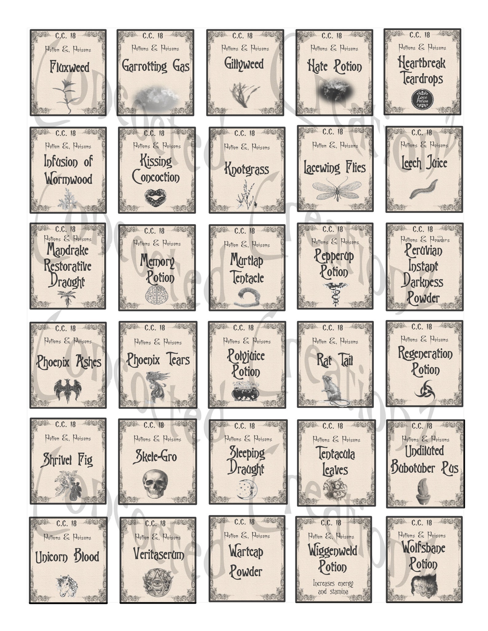 60 Printable Wizarding Labels Small - Etsy