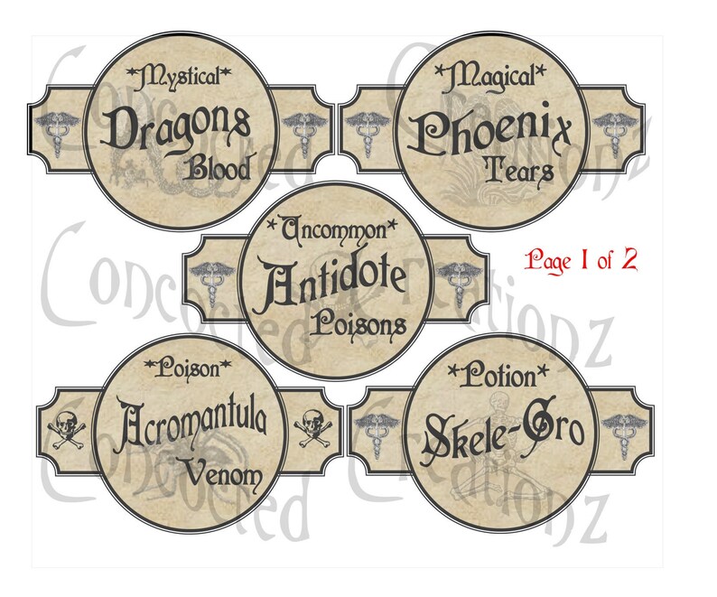 Wizard Potion Labels Printable B Set of 10 - Etsy