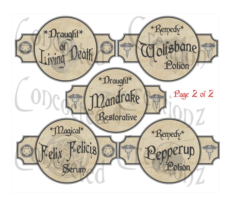Wizard Potion Labels Printable B Set of 10 - Etsy