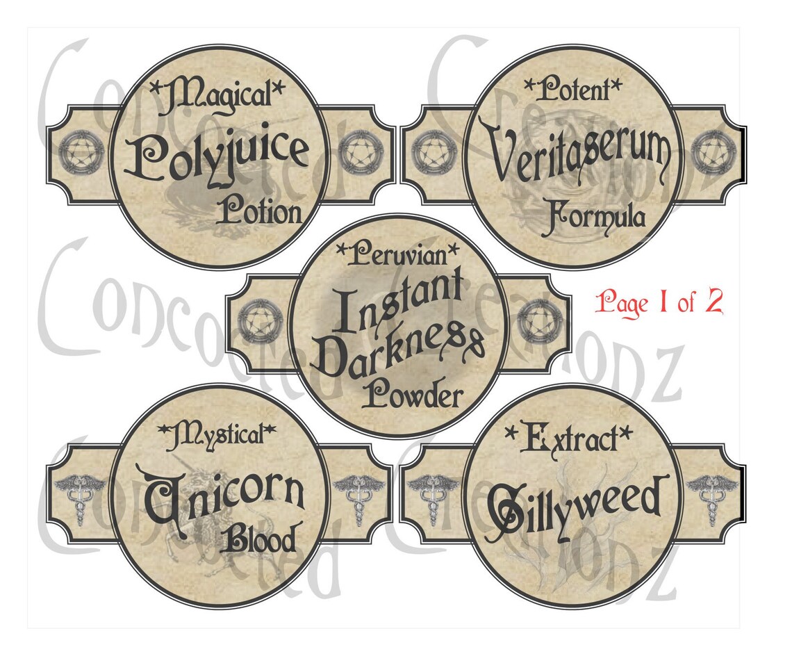 Wizarding Potion Labels Printable A Set of 10 - Etsy