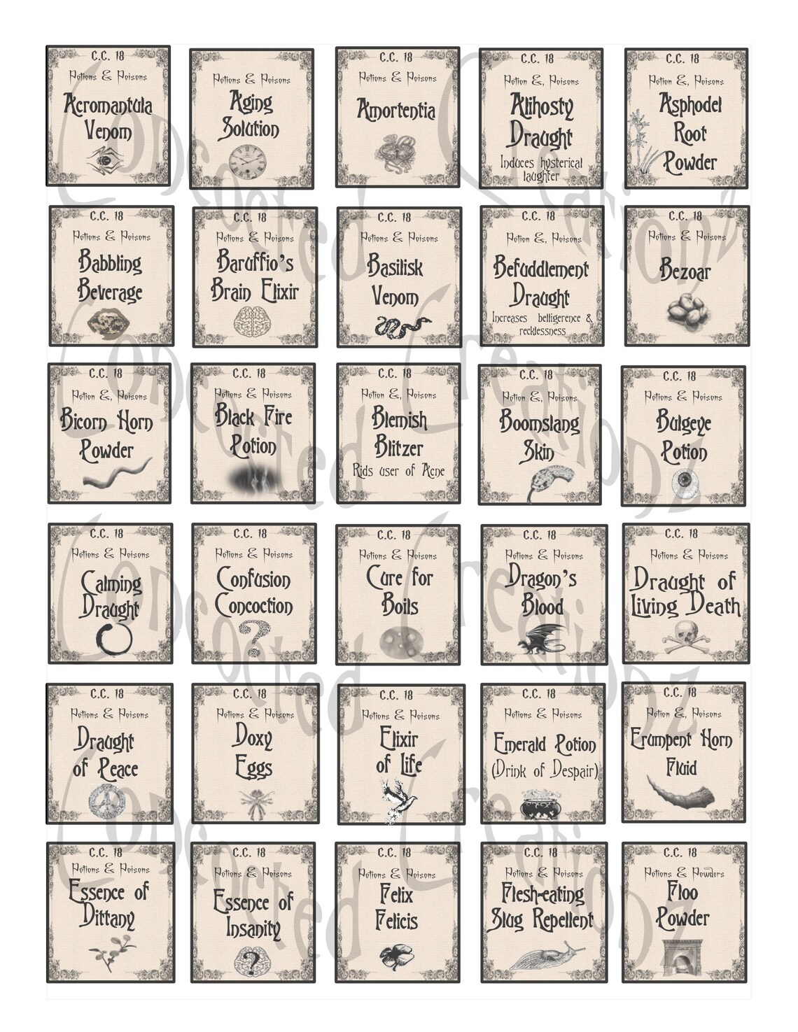 60 Printable Wizarding Labels Small - Etsy