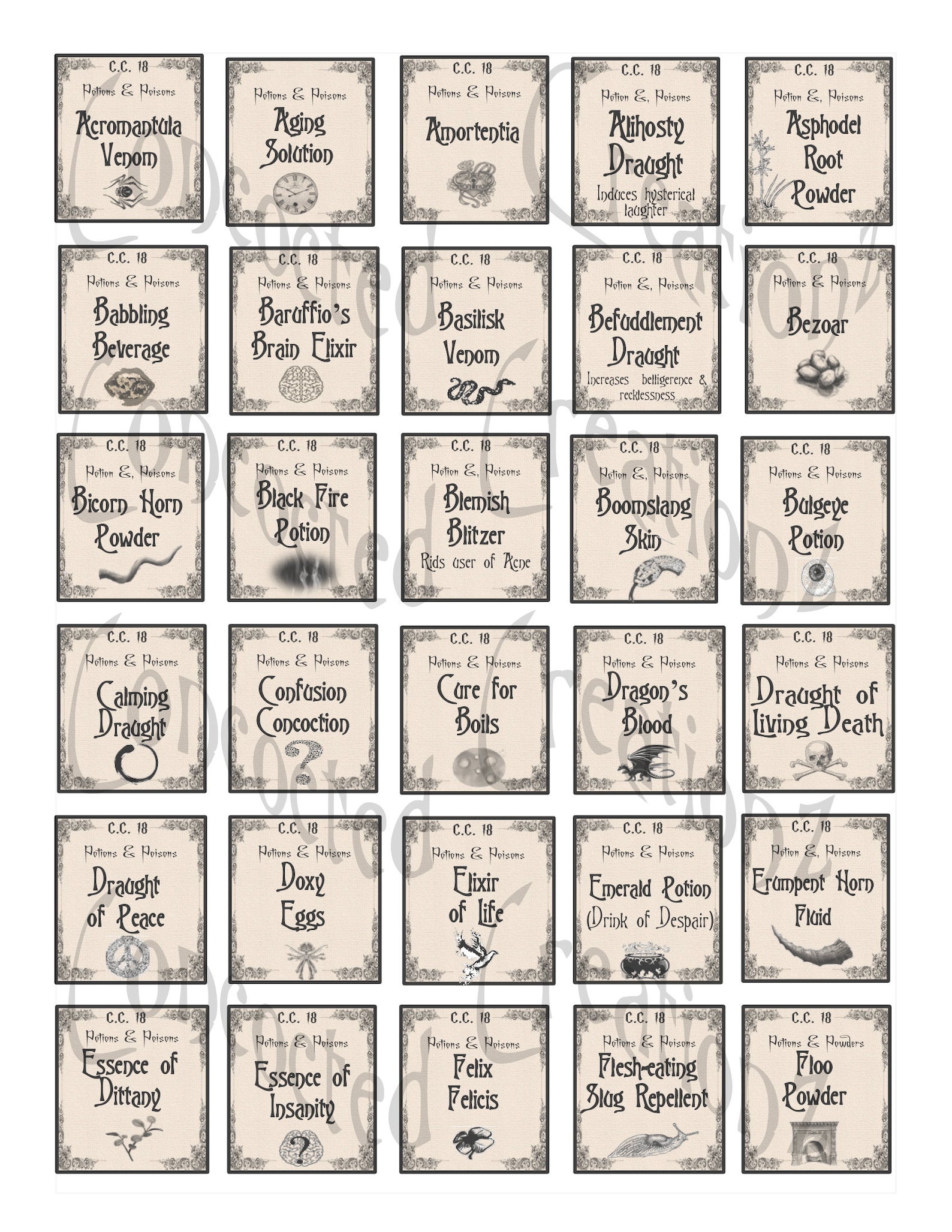 60 Printable Wizarding Labels Small - Etsy