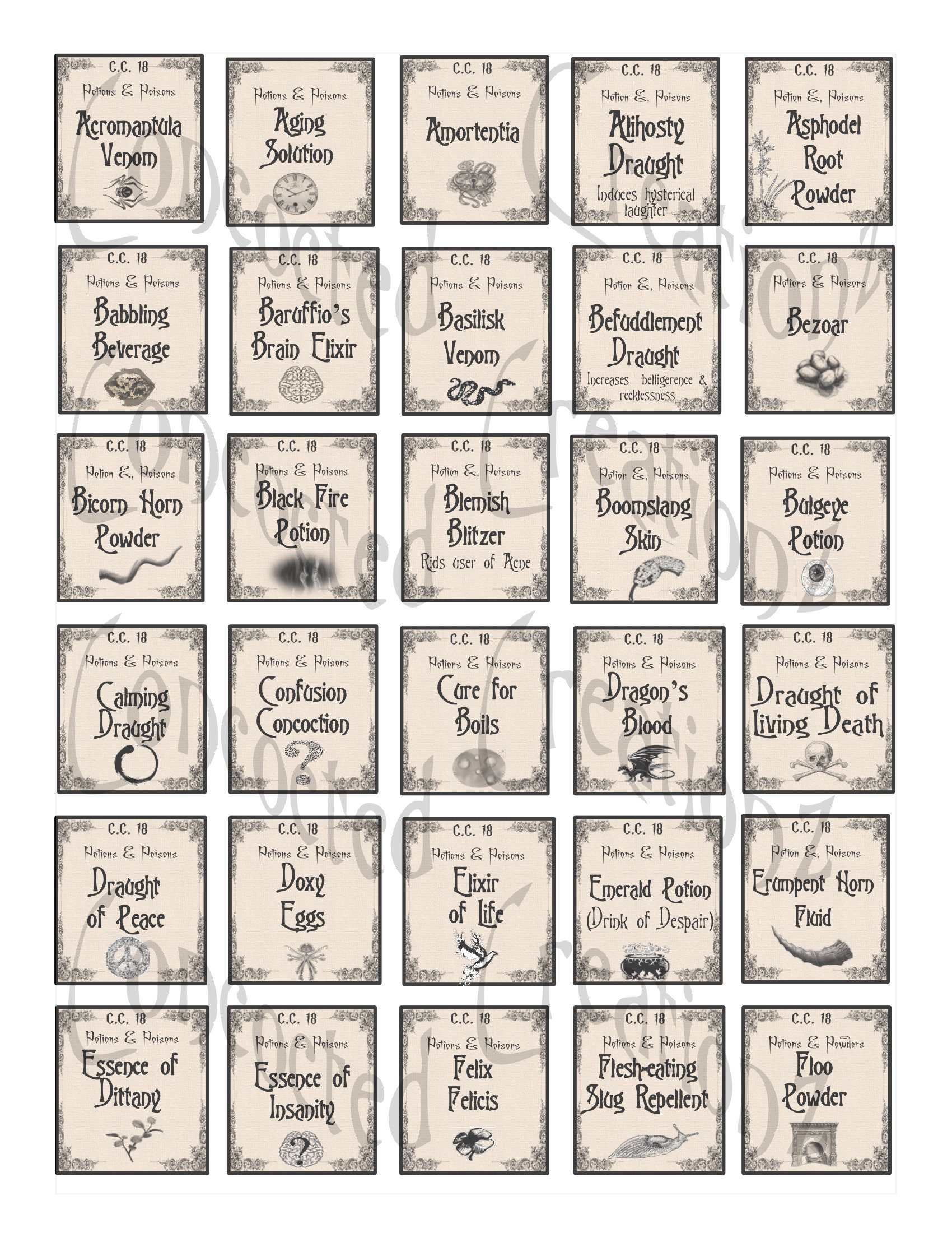 60 Printable Wizarding Labels- Small - Etsy