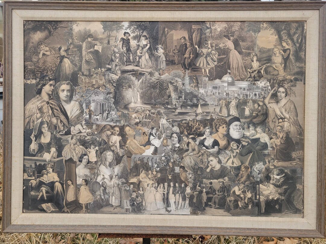 Our Wonderful World - Antique Victorian Collage on Canvas, Artist ...