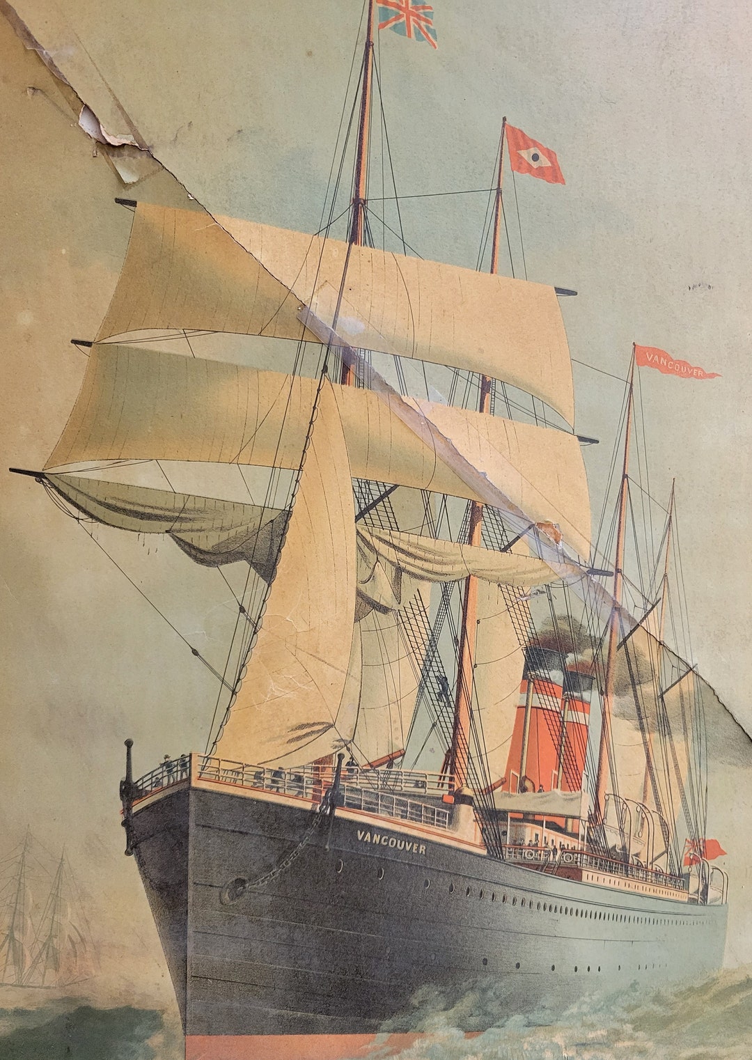 SS Vancouver, Dominion Line - Antique Travel Poster, Artist Unknown - Etsy