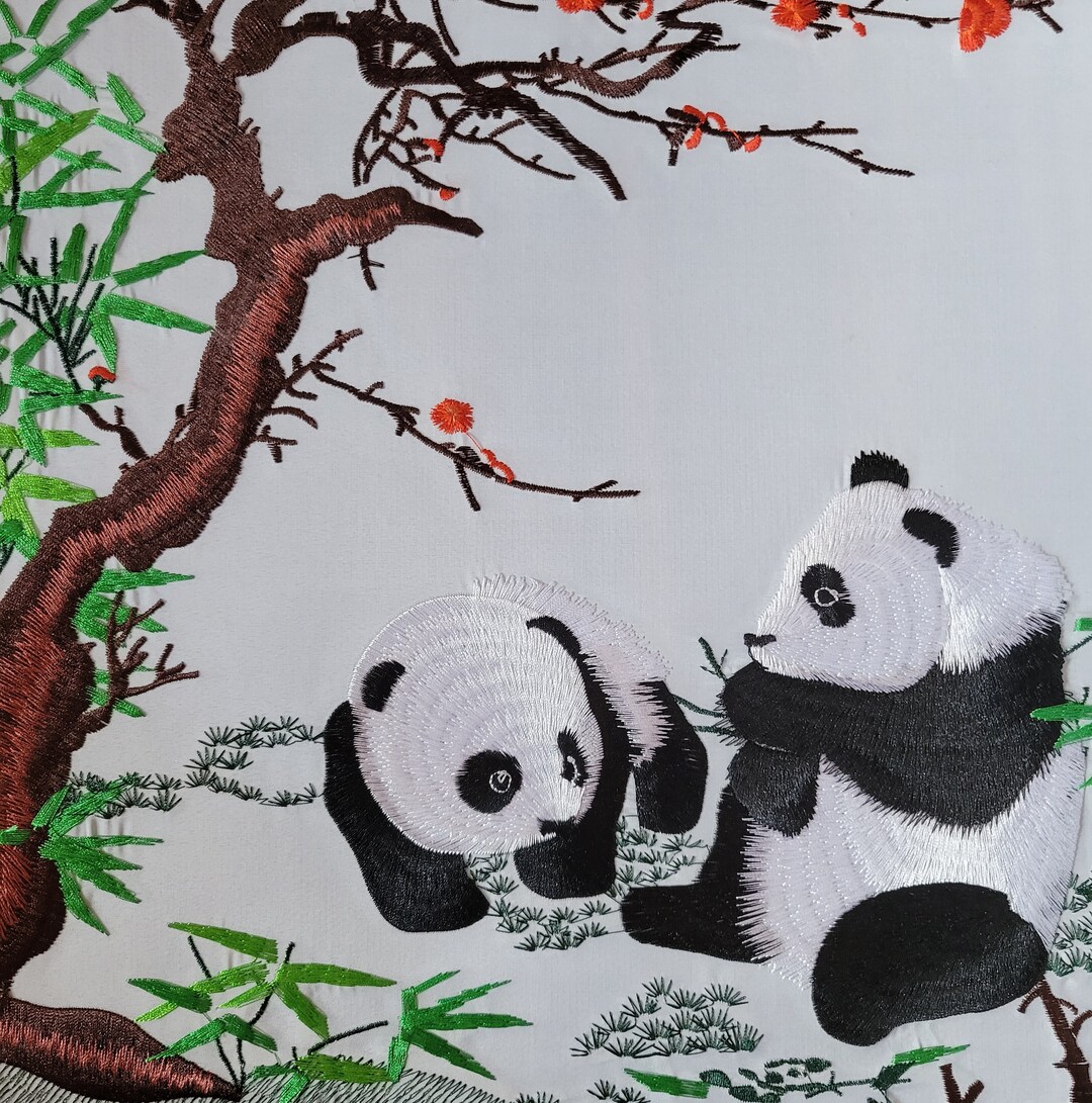 Pandas - Embroidered Tapestry, Artist Unknown - Etsy