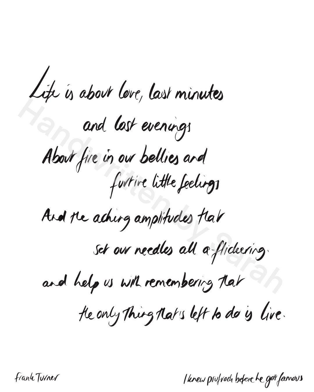 Frank Turner I Knew Prufrock Song Lyrics Handwritten Music Print Poster ...