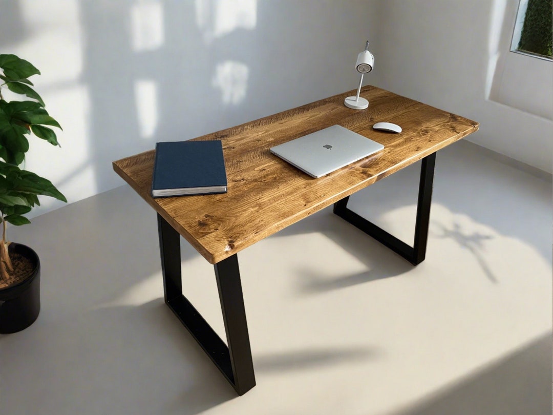 Timber Office Desk With Black Trapezium Legs - Custom Size Farmhouse ...