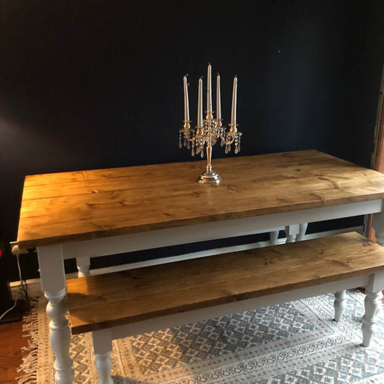 Farmhouse Dining Table Set With Bench. Rustic Reclaimed Wood - Etsy UK