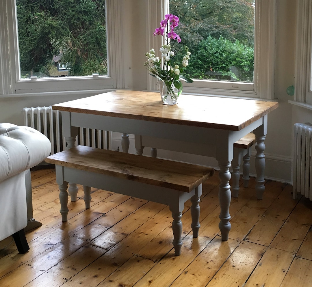 Custom Size Farmhouse Dining Table With Repurposed Wood and Turned Legs ...