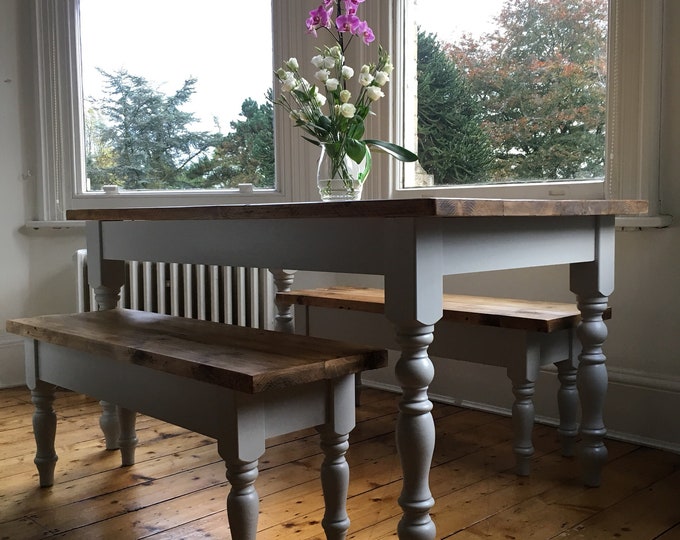 Rustic Narrow Farmhouse Table - Handcrafted Solid Wood Dining Furniture ...