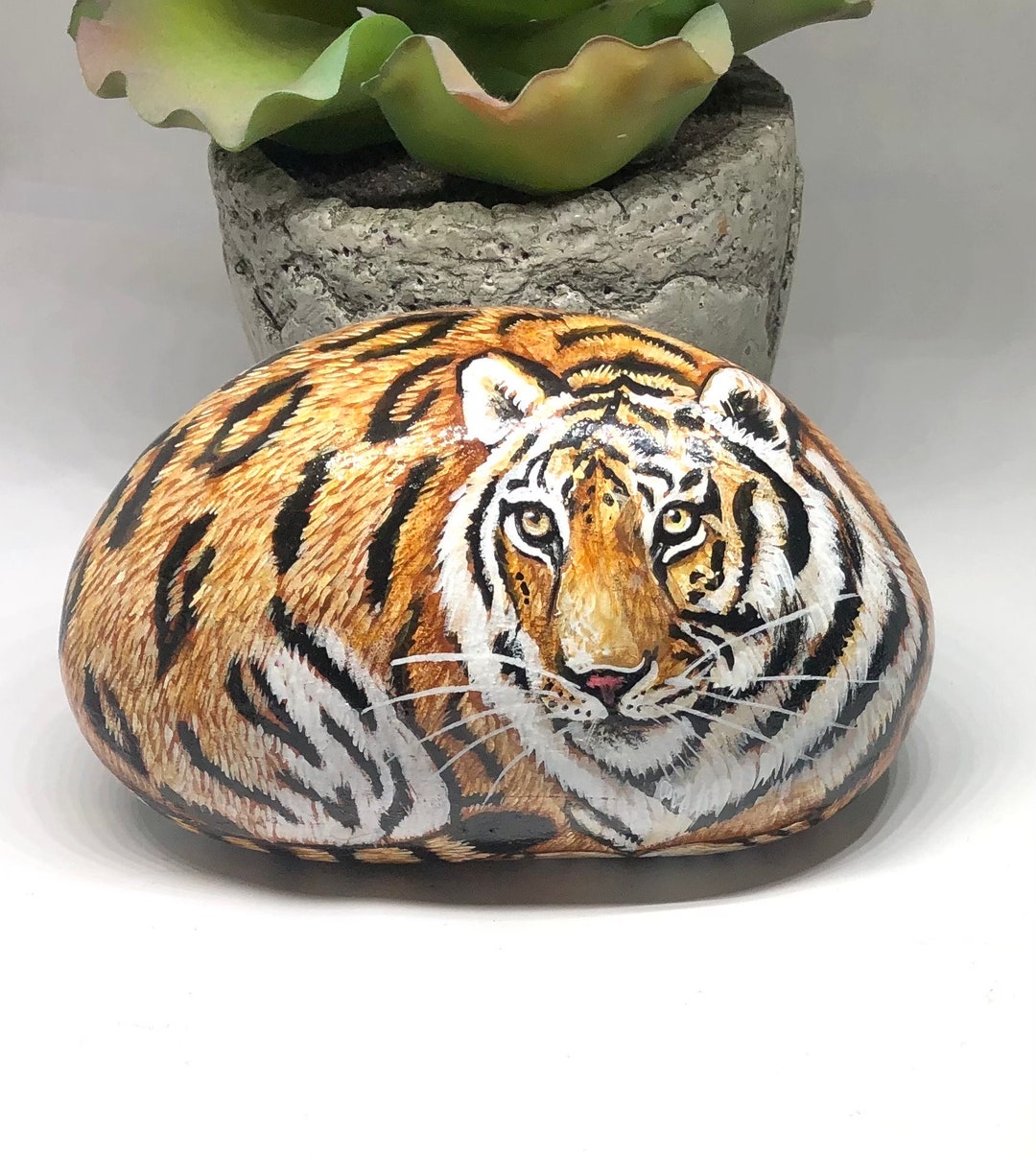 Tiger Painted Rock, Size 4 X 2.6 Inches, Animal Paperweight, Unique ...
