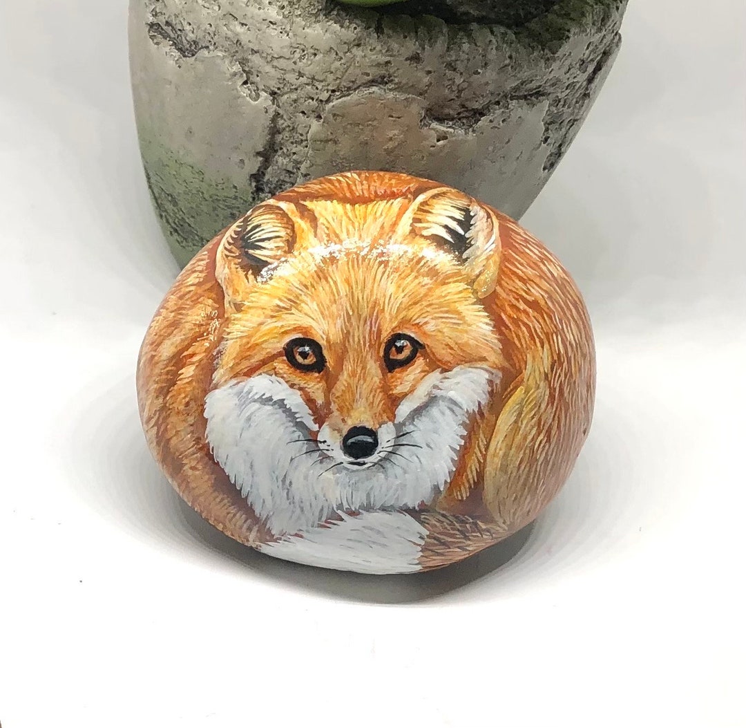 Red Fox Painted Rock, Woodland Animal Paperweight, Unique Animal ...