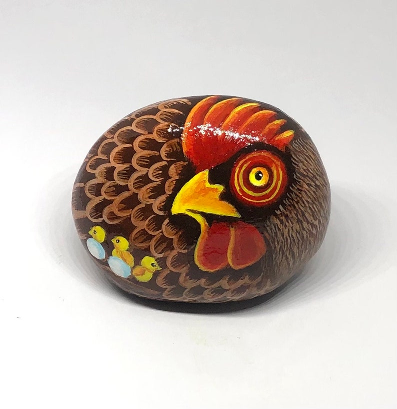 Hen With Chicks Painted Stone for Home Decor, Easter Painted Rocks ...