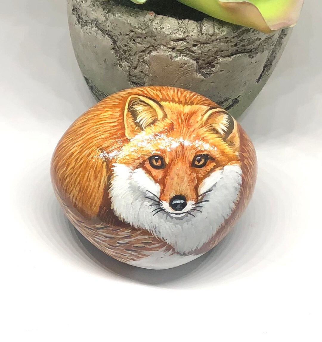 Red Fox Painted Rock, Woodland Animal Paperweight, Unique Animal ...