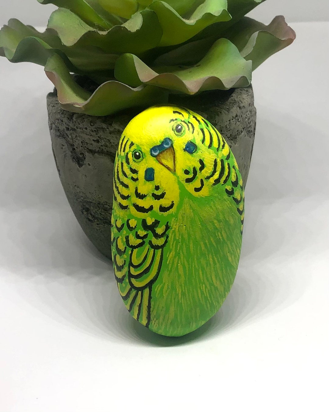 Green Parakeet Painted Rocks Unique Painted Stone Gifts for - Etsy