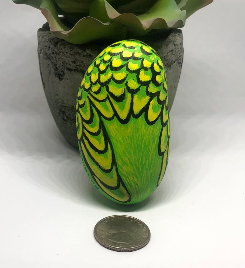 Green Parakeet Painted Rocks Unique Painted Stone Gifts for - Etsy