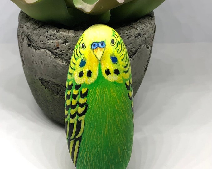 Green Parakeet Painted Rocks Unique Painted Stone Gifts for - Etsy