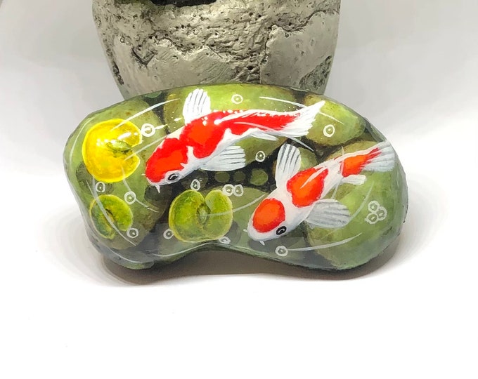 Koi Pond Painted Rocks, Koi Fish and Lily Pads, Garden Decor and Unique ...