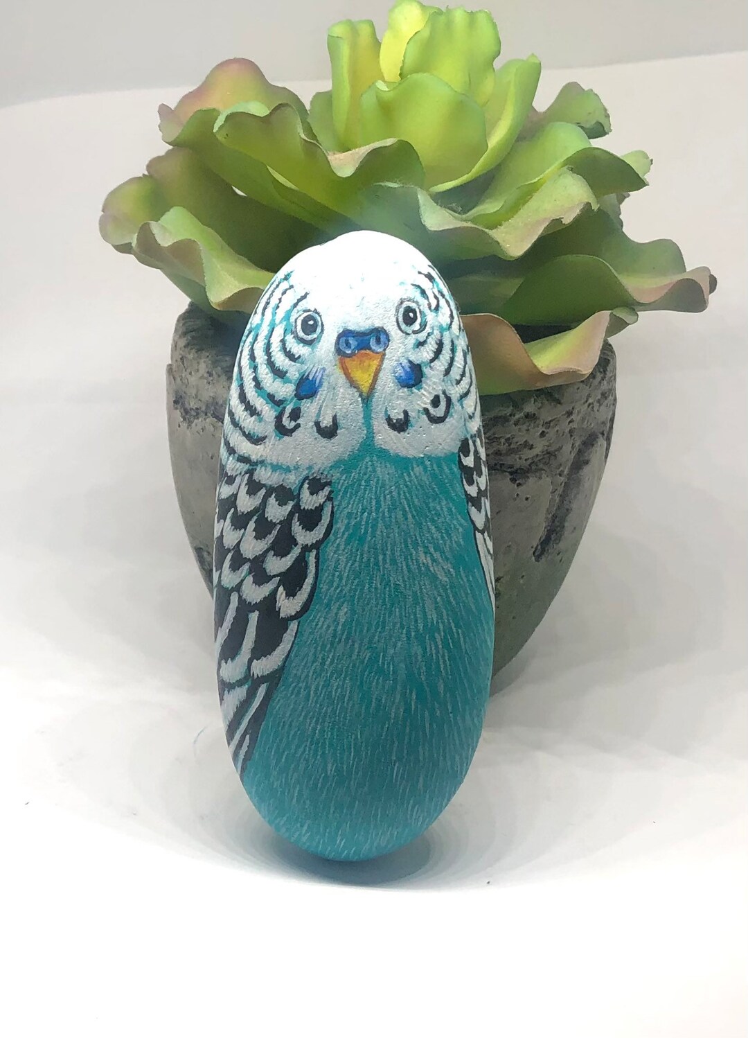 Blue Parakeet Painted Rocks Unique Painted Stone Gifts for - Etsy