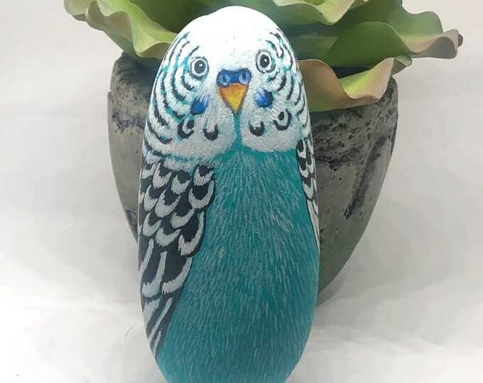 Blue Parakeet Painted Rocks, Unique Painted Stone Gifts for Bird Lovers ...
