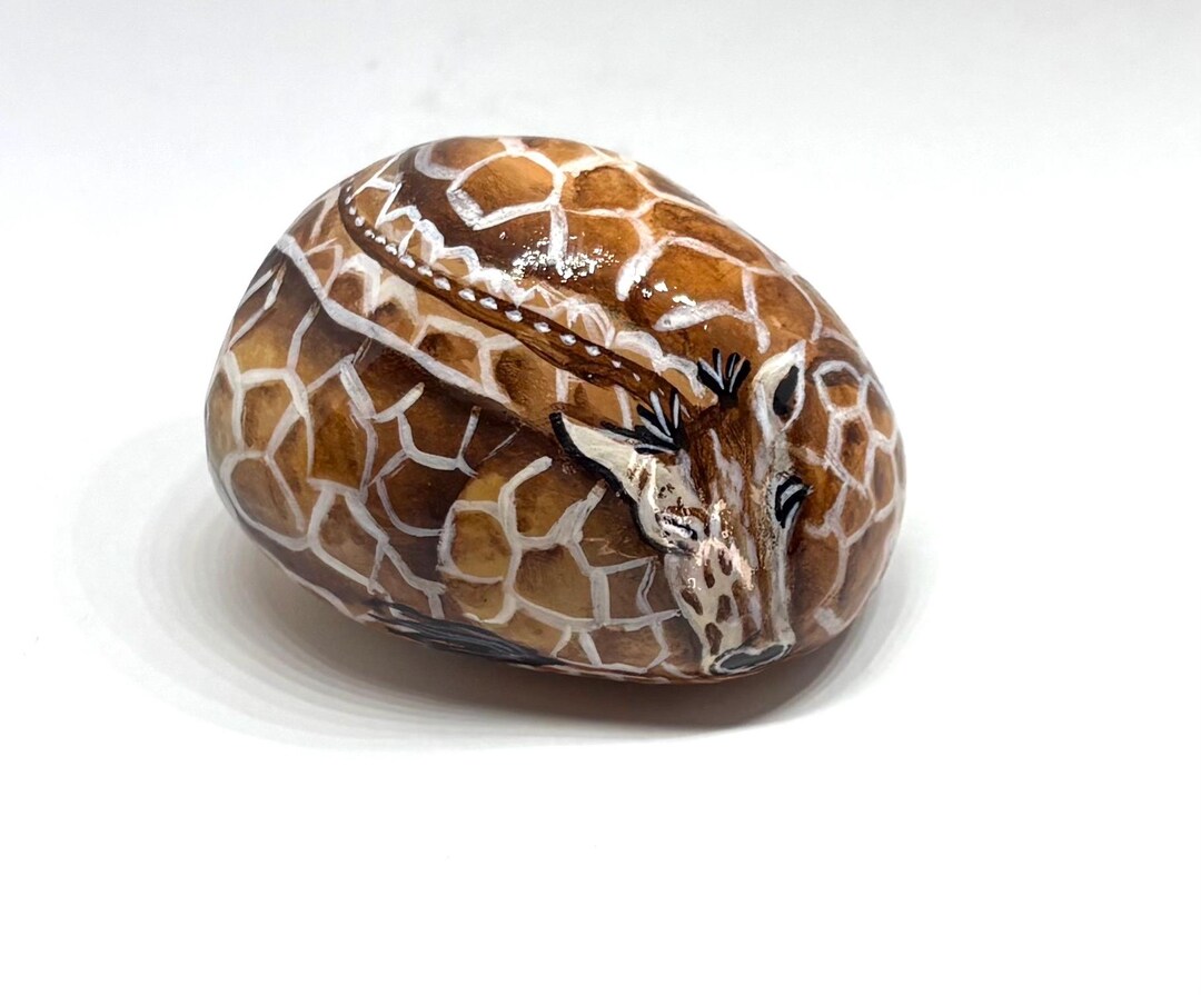 Giraffe Painted Rock, Hand Painted Safari Animal Stones for Garden ...