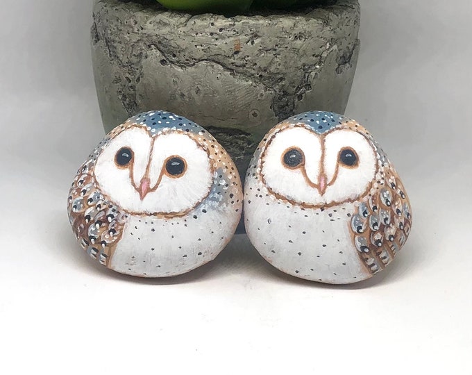 Two Little Barn Owl Painted Rocks Unique Owl Painted Stones - Etsy