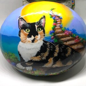 Custom Rainbow Bridge Pet Memorial Portrait on Rock From Your ...