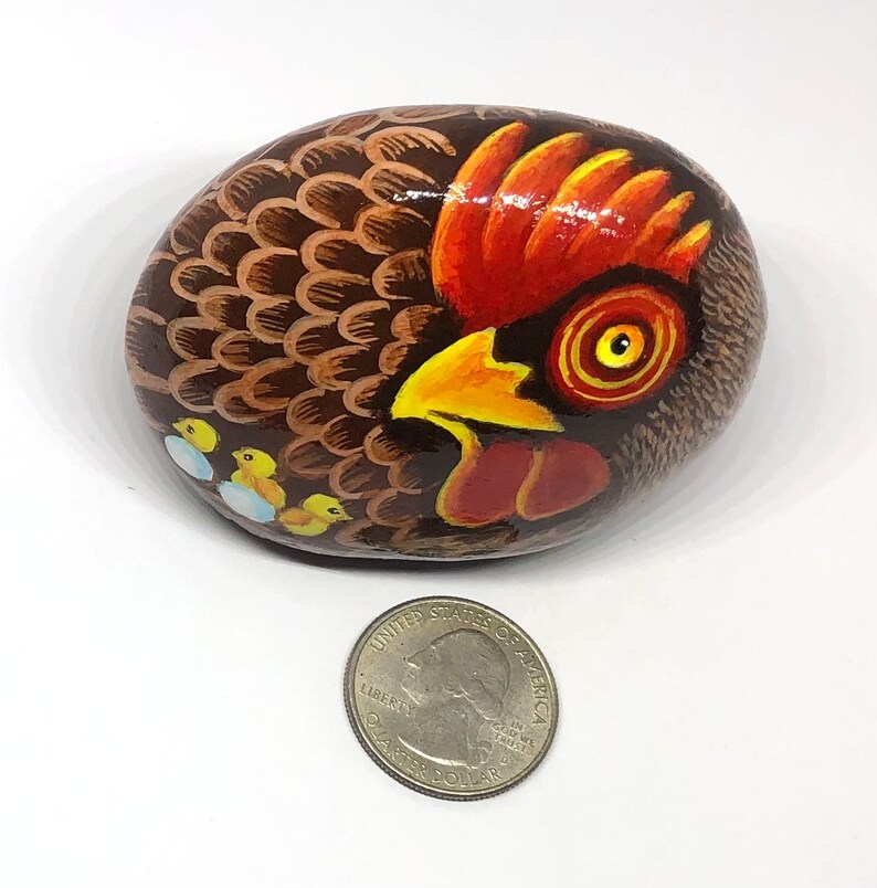 Hen With Chicks Painted Stone for Home Decor, Easter Painted Rocks ...